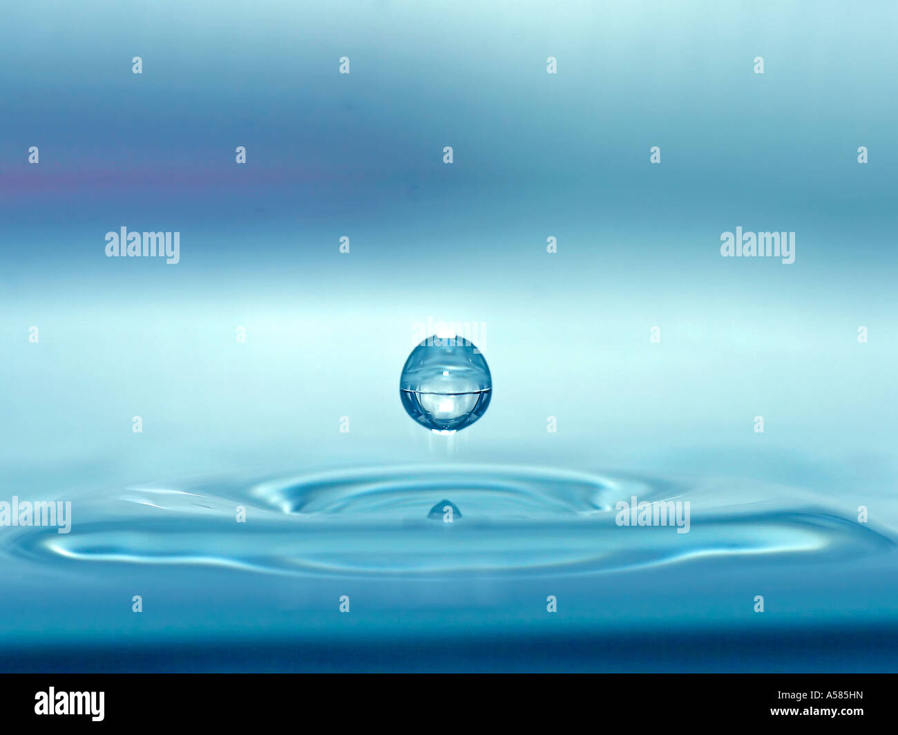Blue water with falling round water drop Stock Photo - Alamy