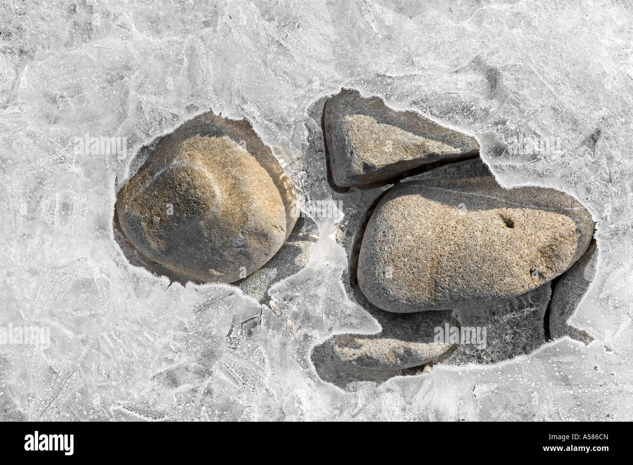 Half in ice frozen stones Stock Photo - Alamy