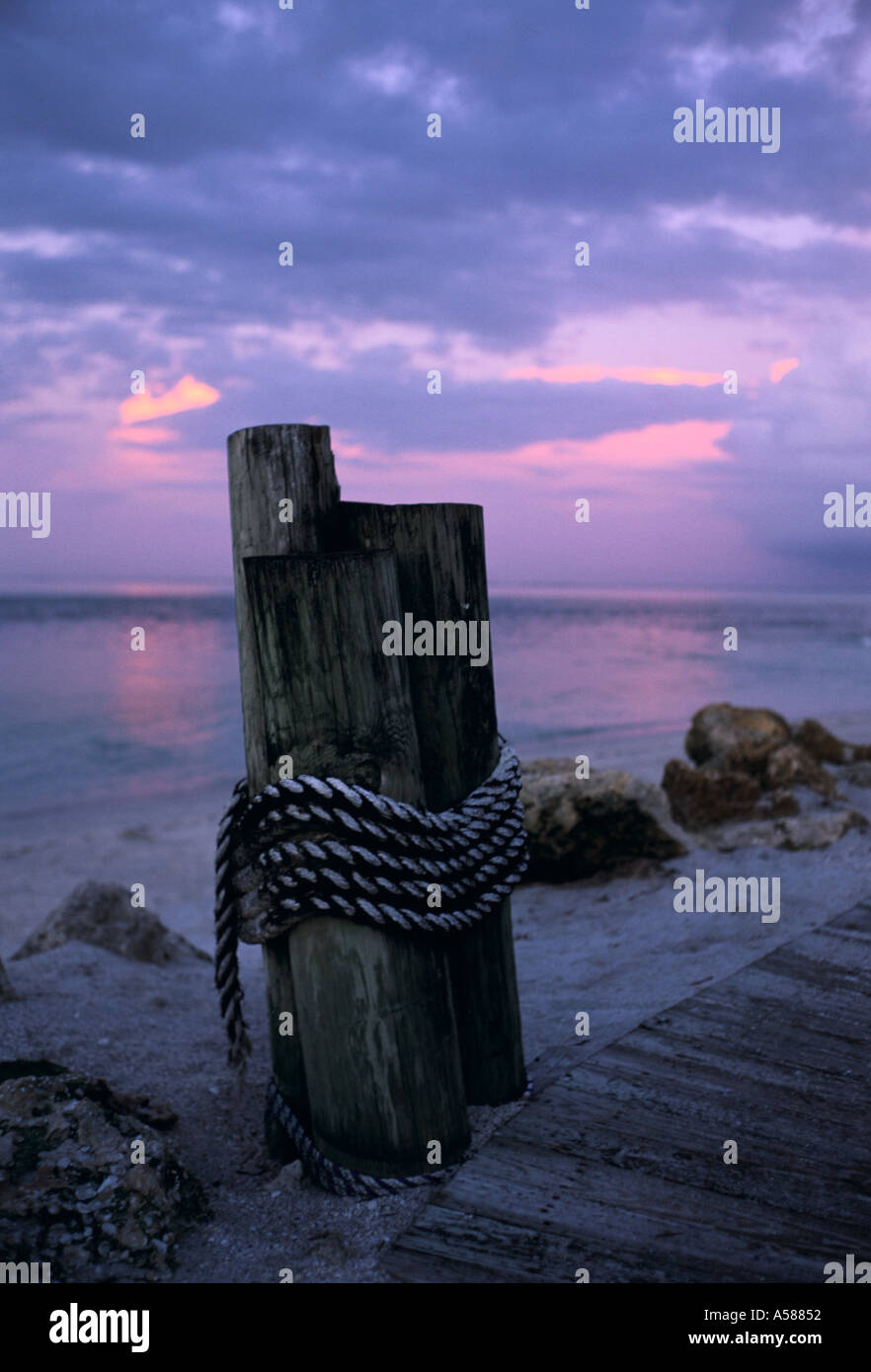 Dock posts and pier at twilight South Seas Resort Captiva Is Florida ...