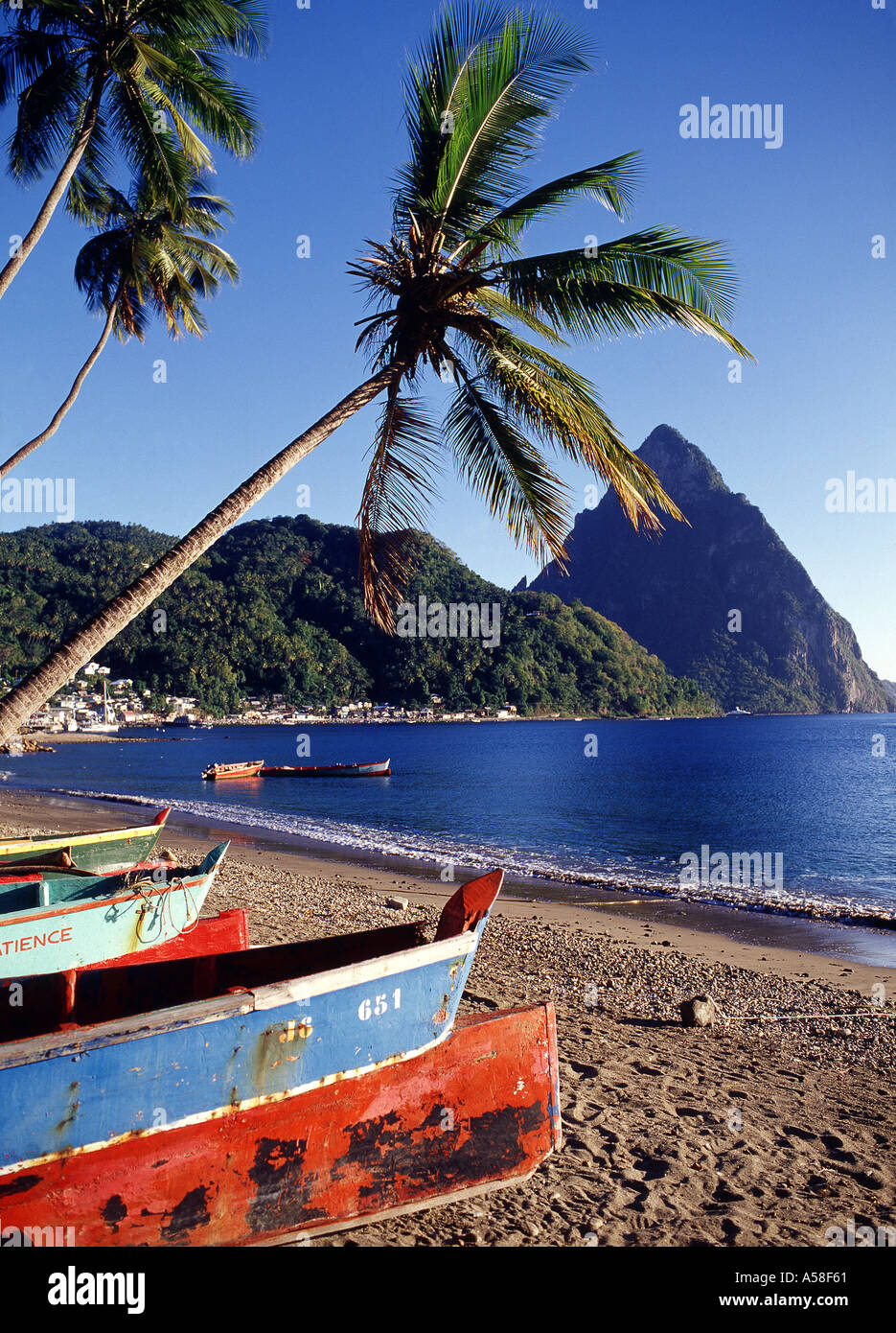 Beach & View Of The Pitons Stock Photo - Alamy