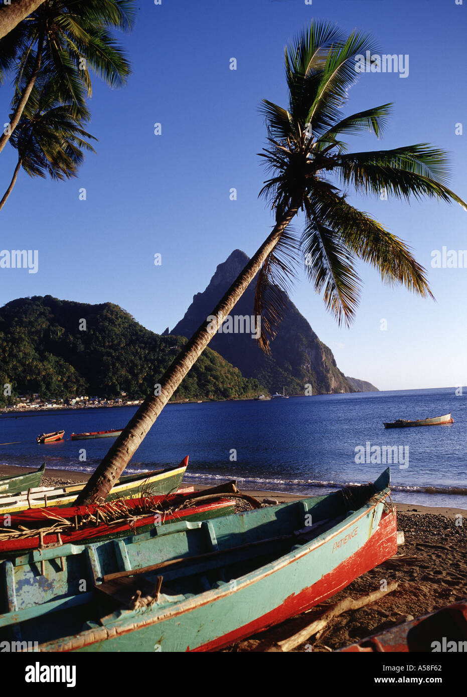 Beach & View Of The Pitons Stock Photo - Alamy