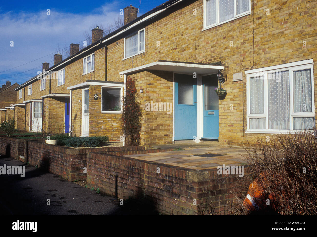 Stevenage New Town Hertfordshire England terrace of brick two storey ...