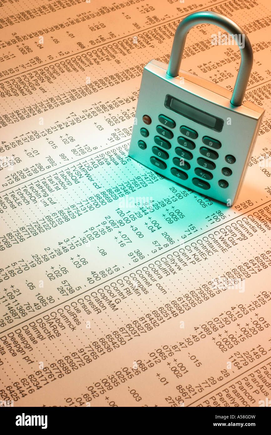 Calculator Lock on Stock Listings Stock Photo - Alamy