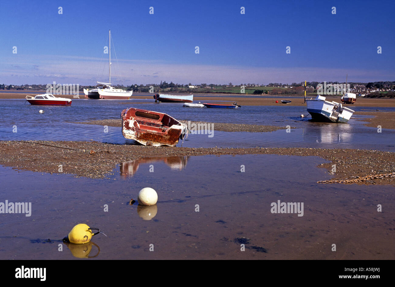 Moored small Leisure boats. River Exe at Exmouth. Devon. XPL 4804-451 ...