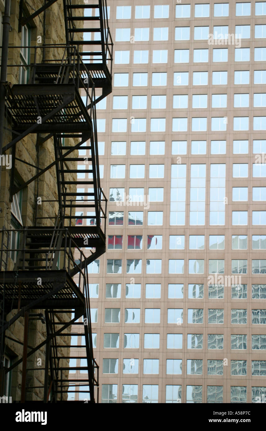 Staircase stair and reflection of the Calgary Tower Alberta Canada ...