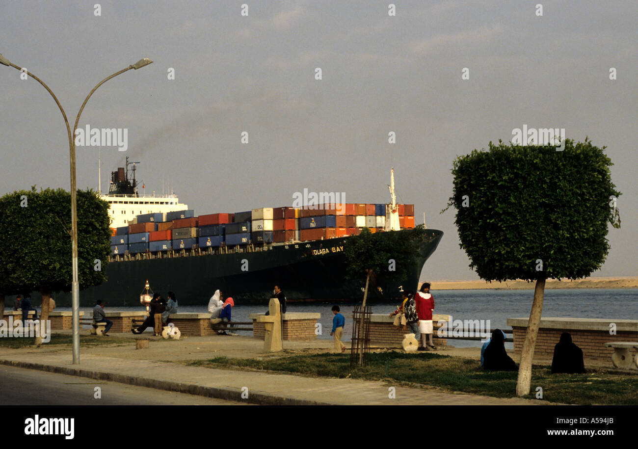 Container ship entering the Suez Canal from the Gulf of Suez near the ...