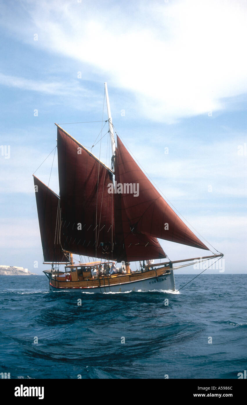 The 1917 built gaff rigged ex Norwegian fishing vessel Fortuna sailing ...