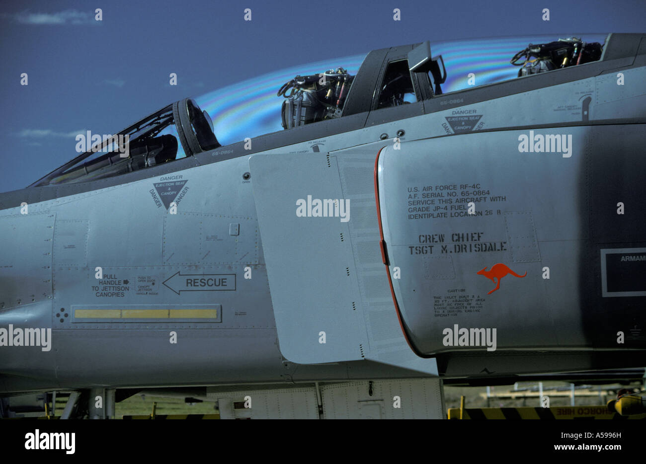 The canopy and fuselage detail of an RF4C Phantom Jet fighter cockpit ...