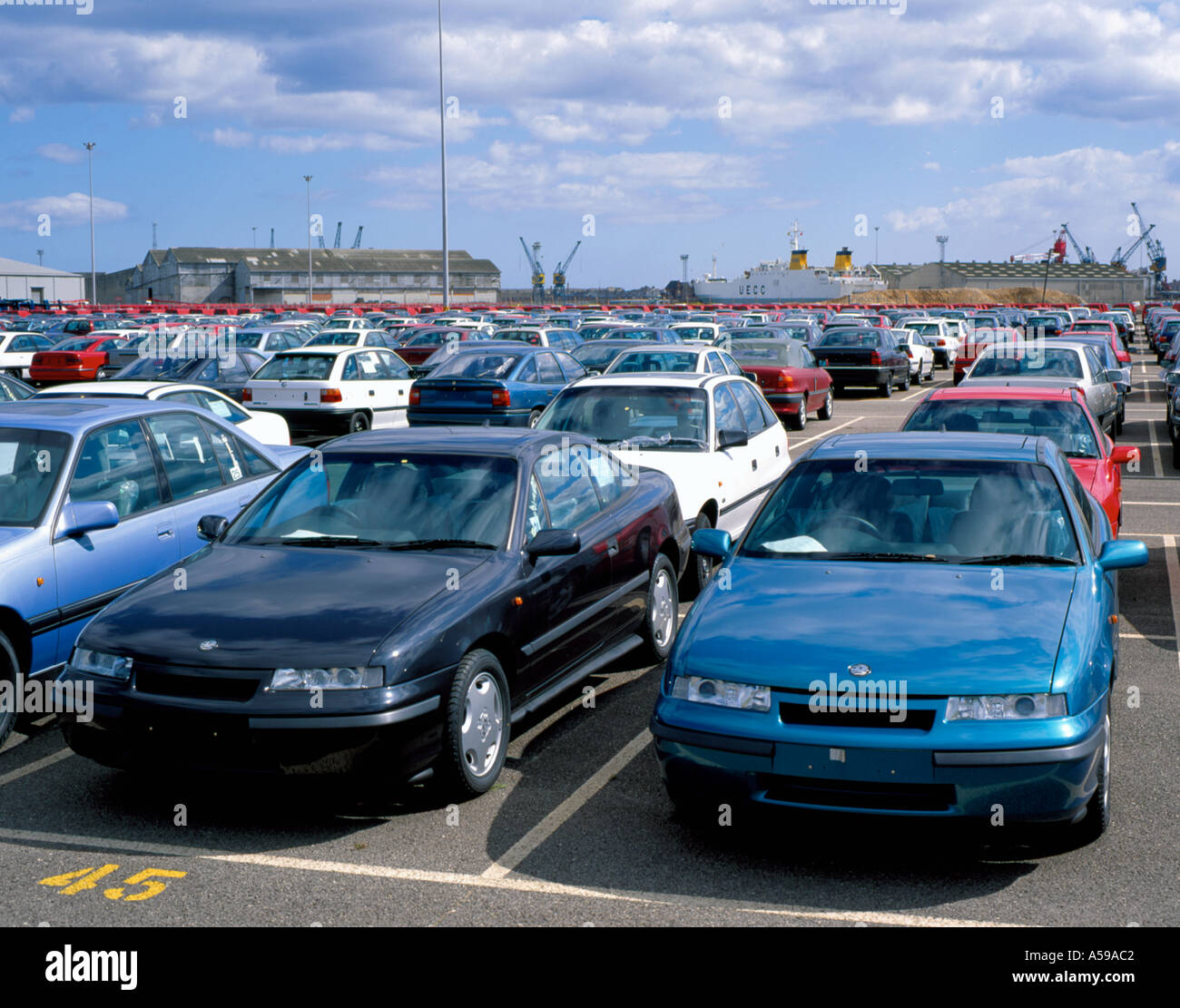 Car compound holding Vauxhall cars, Hartlepool, Cleveland, England, UK ...