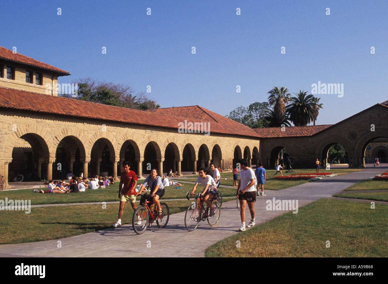 California Stanford University college students walking talking and ...