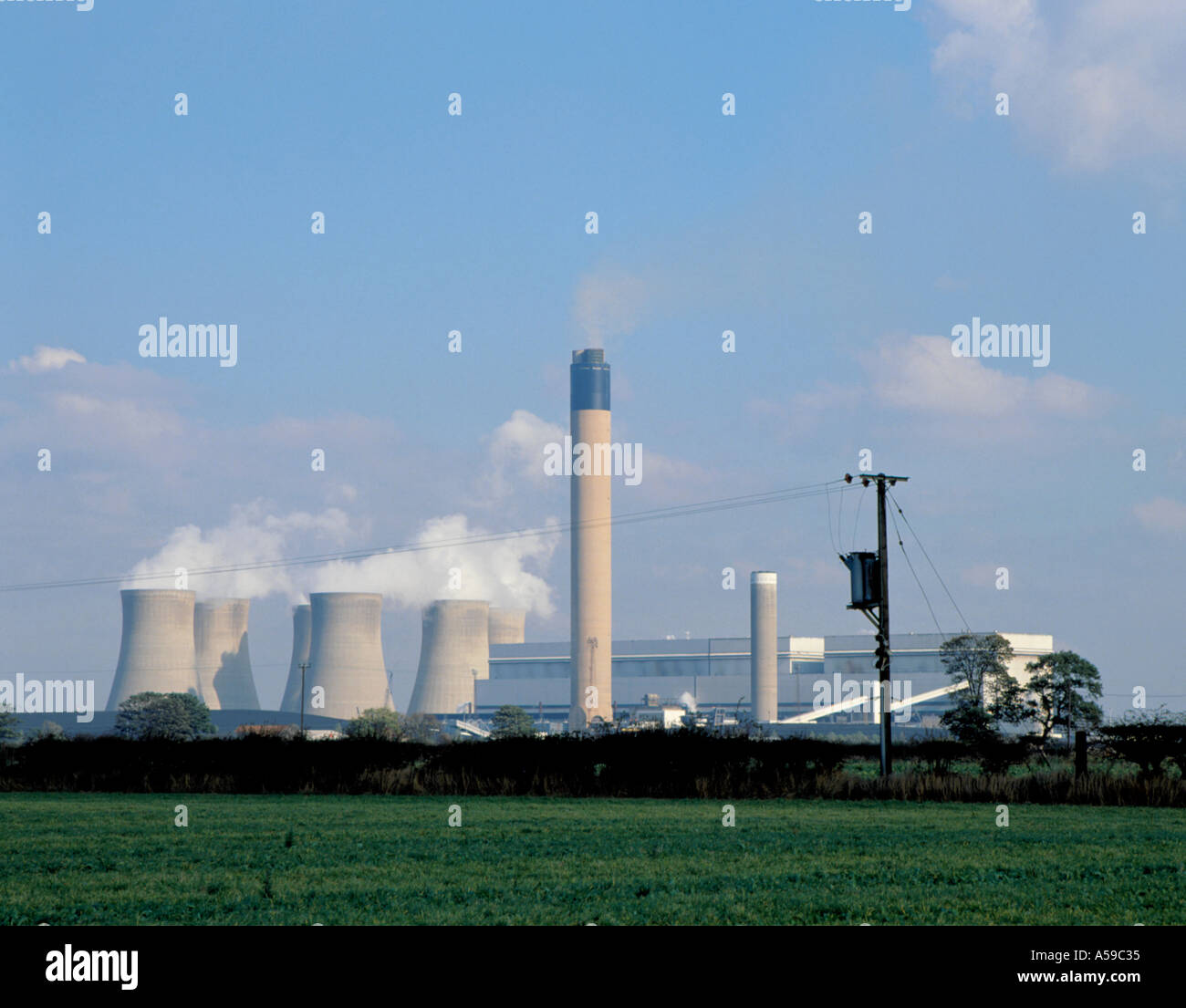 Drax Power Station (Europe's largest coal fired) seen over fields, Drax ...