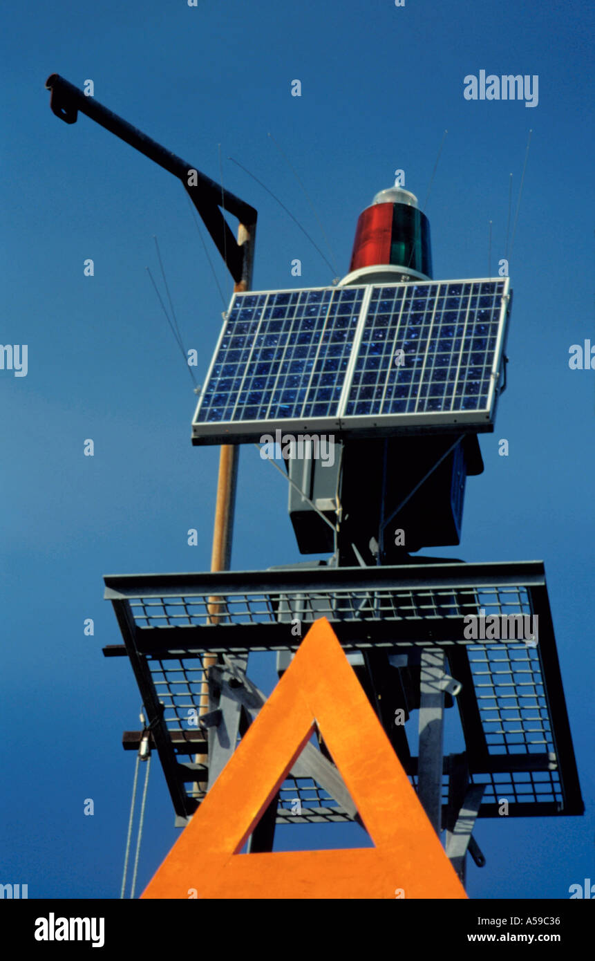 Navigation lights powered by a solar panel, UK Stock Photo - Alamy