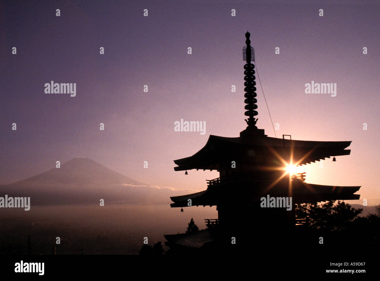 Mt Fuji with a Shinto pagoda in the foreground Japan Stock Photo - Alamy