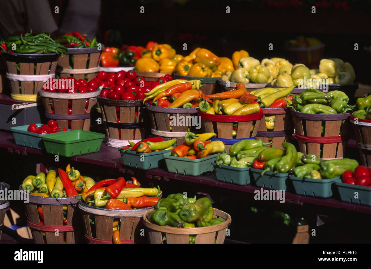 Peppers in baskets Stock Photo - Alamy