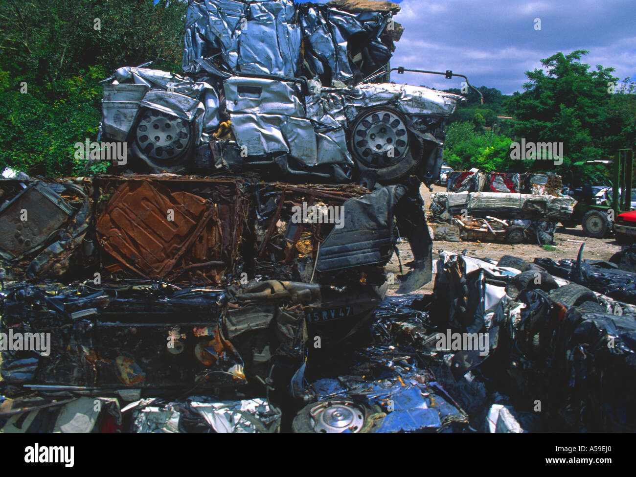 car bale at recycling plant france Stock Photo - Alamy