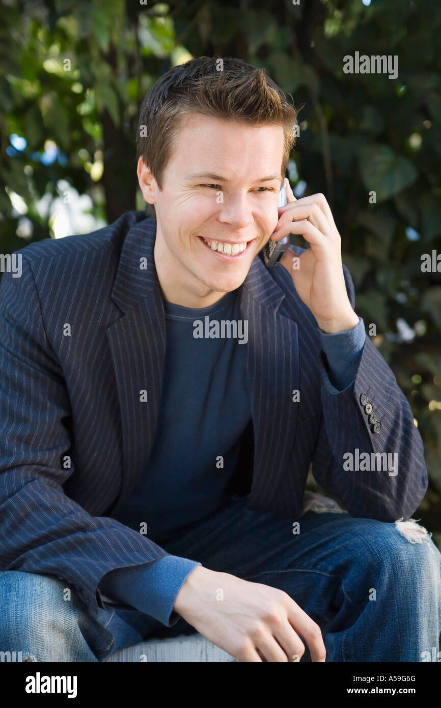 Portrait of Man Using Cellular Telephone Stock Photo - Alamy