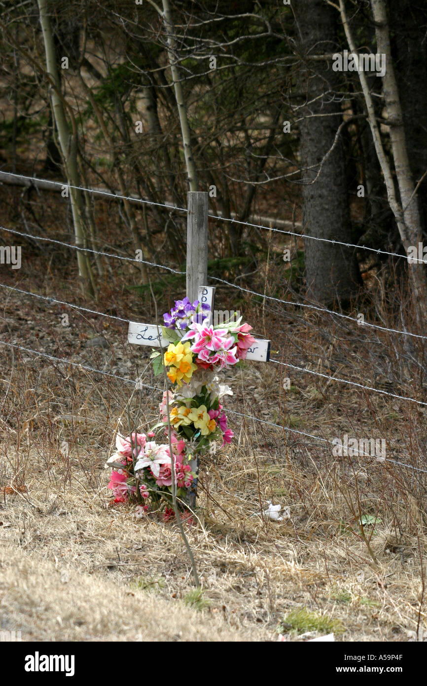 Roadside memorial cross flower hi-res stock photography and images - Alamy