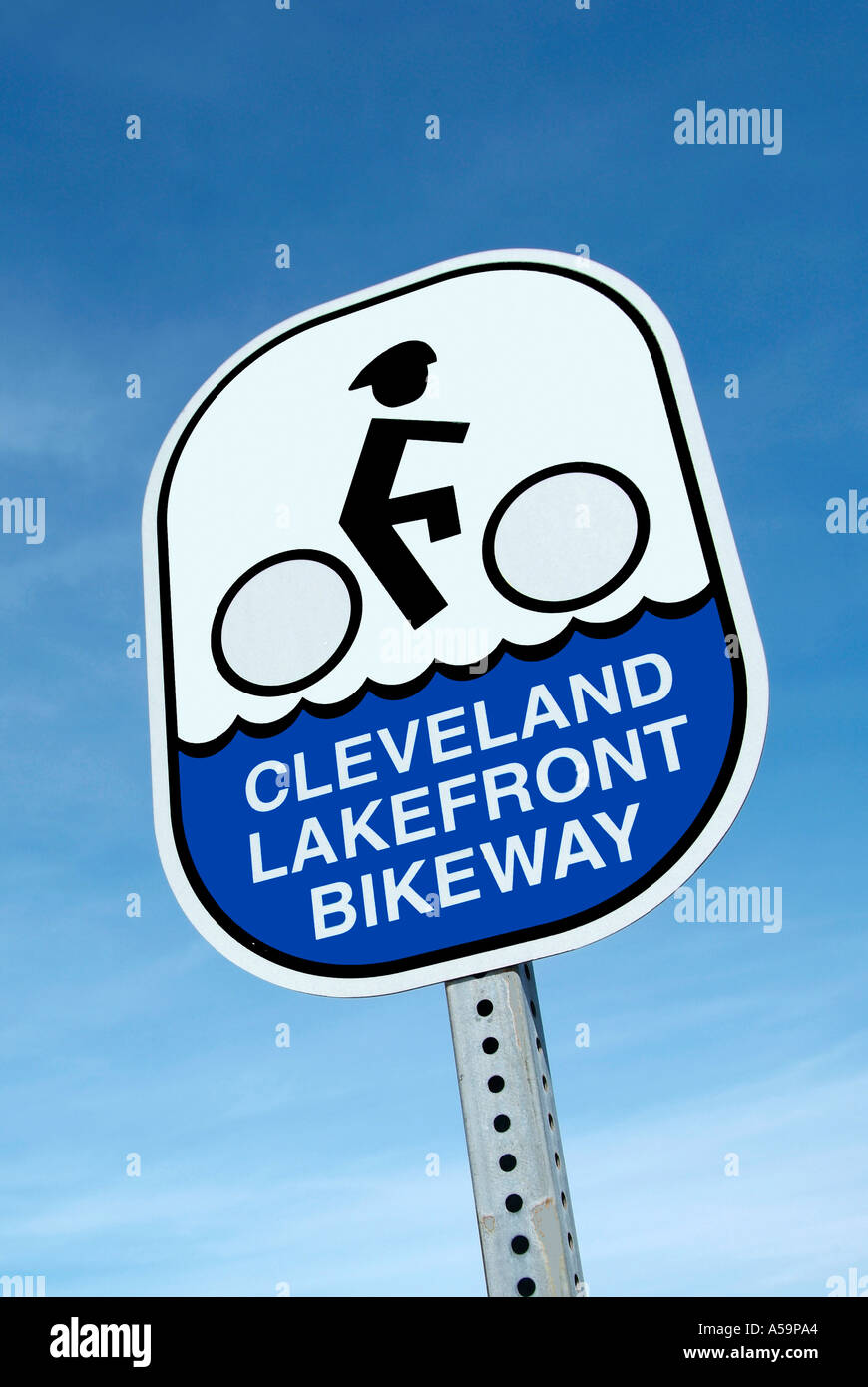 sign in Cleveland Ohio showing route for lakefront bikeway Stock Photo ...