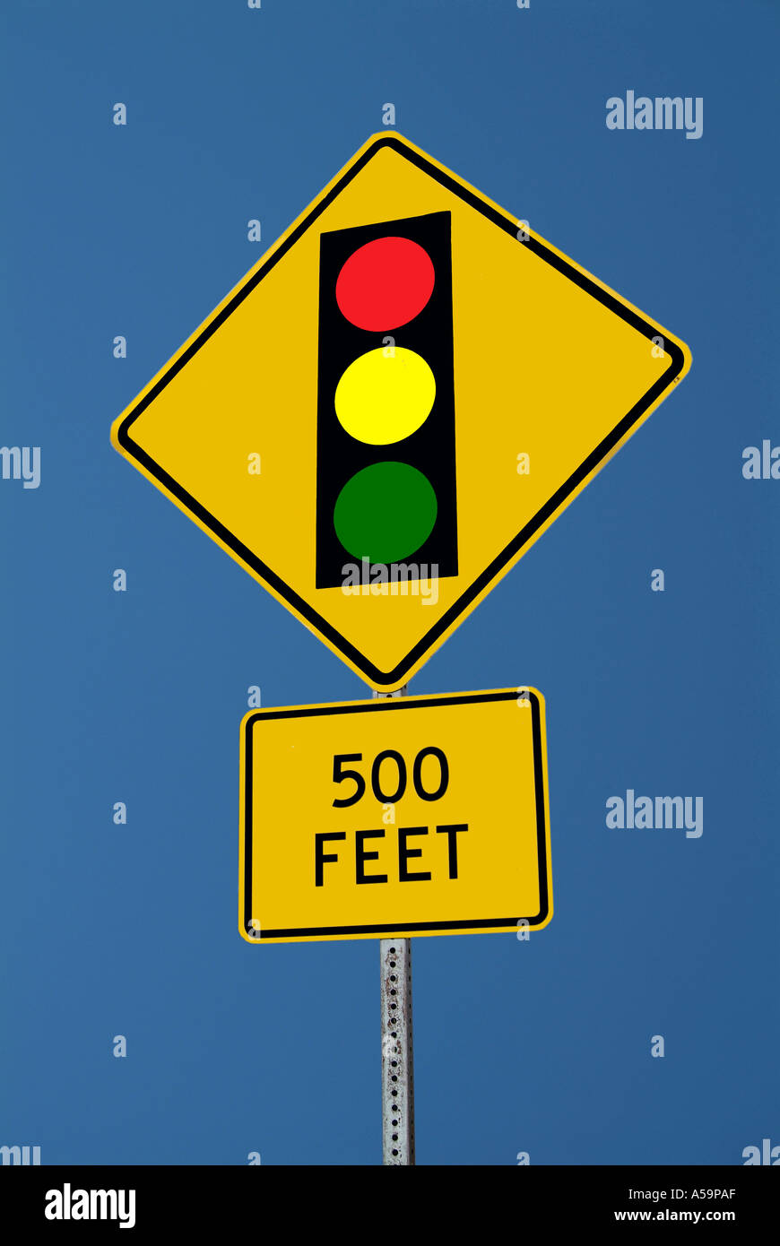 Stop signal 500 feet ahead sign Stock Photo - Alamy