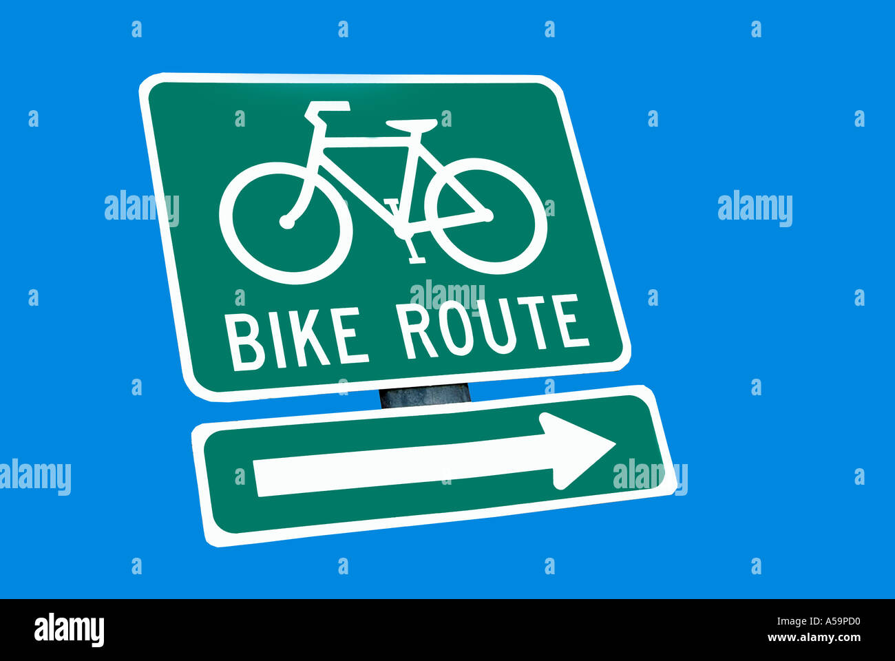sign showing a bike bicycle route Stock Photo - Alamy