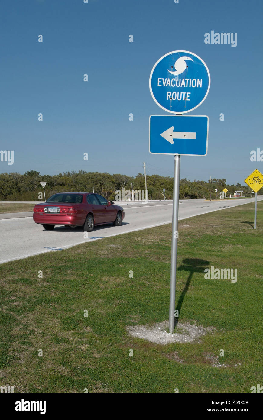 Evacuation route signs are posted along all roads in Florida to show ...