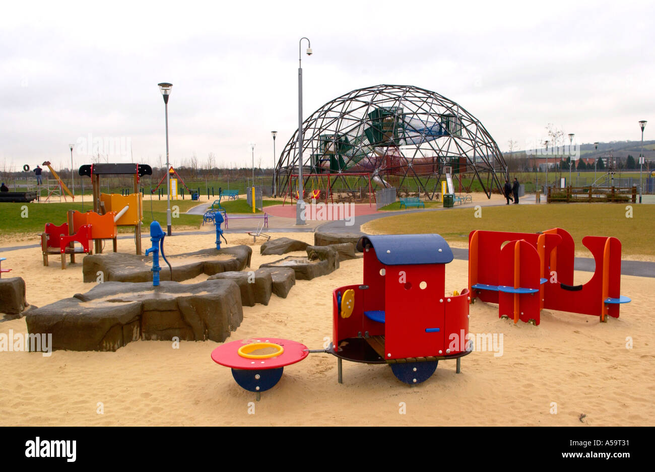 Deserted childrens play area in winter at Hengrove Park Bristol Stock ...