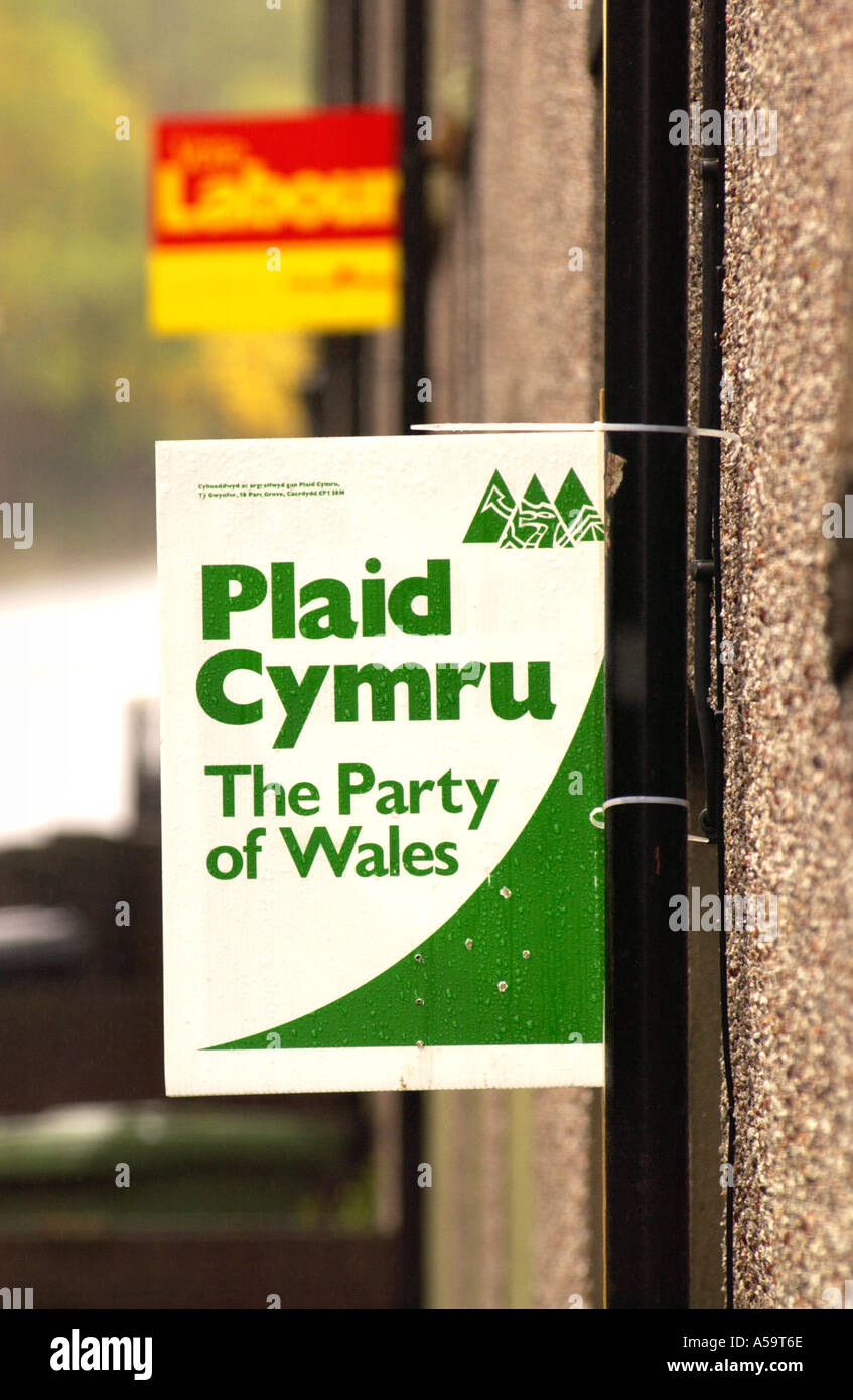 Plaid Cymru The Party of Wales and Wales Labour Party placards outside ...
