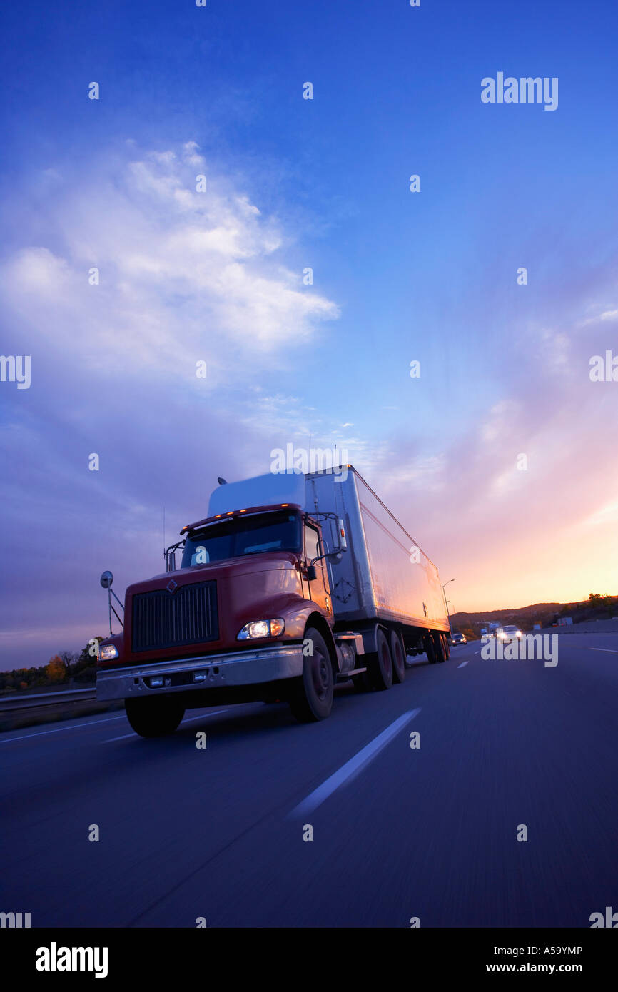 Transport Truck on Highway Stock Photo - Alamy