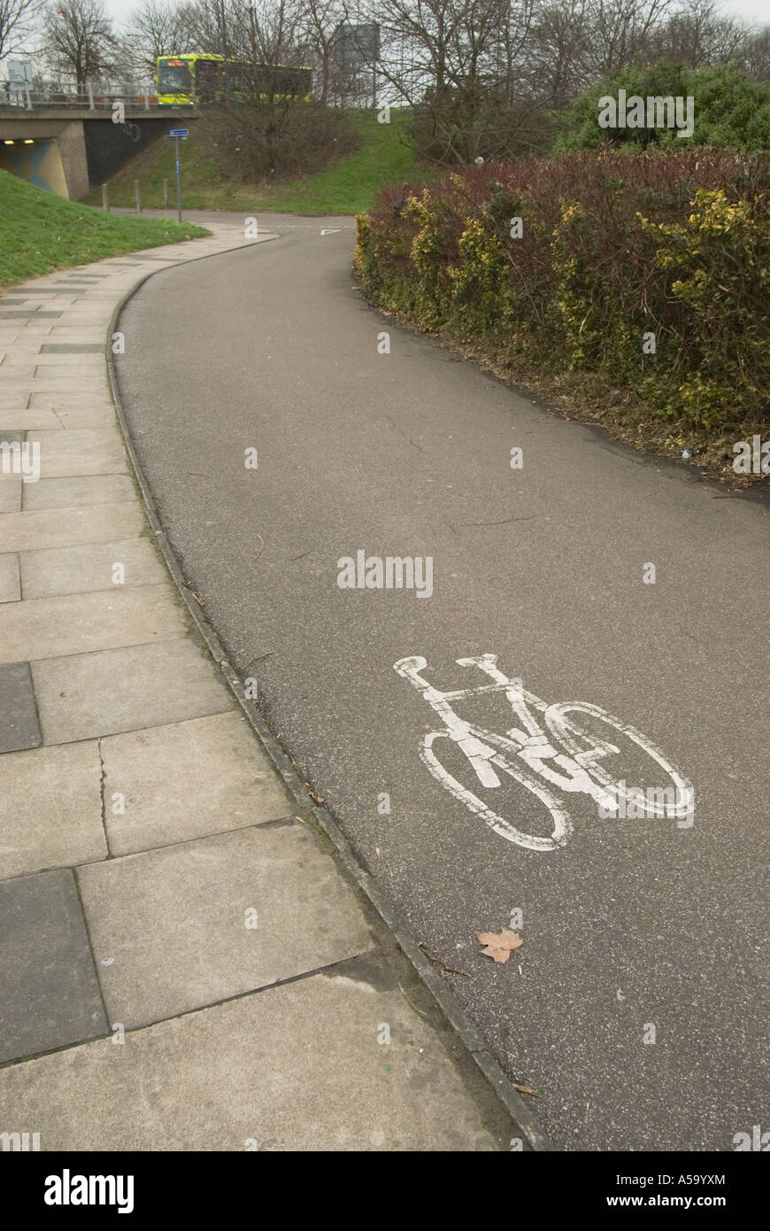 cycle track with painted bicycle sign Stock Photo - Alamy