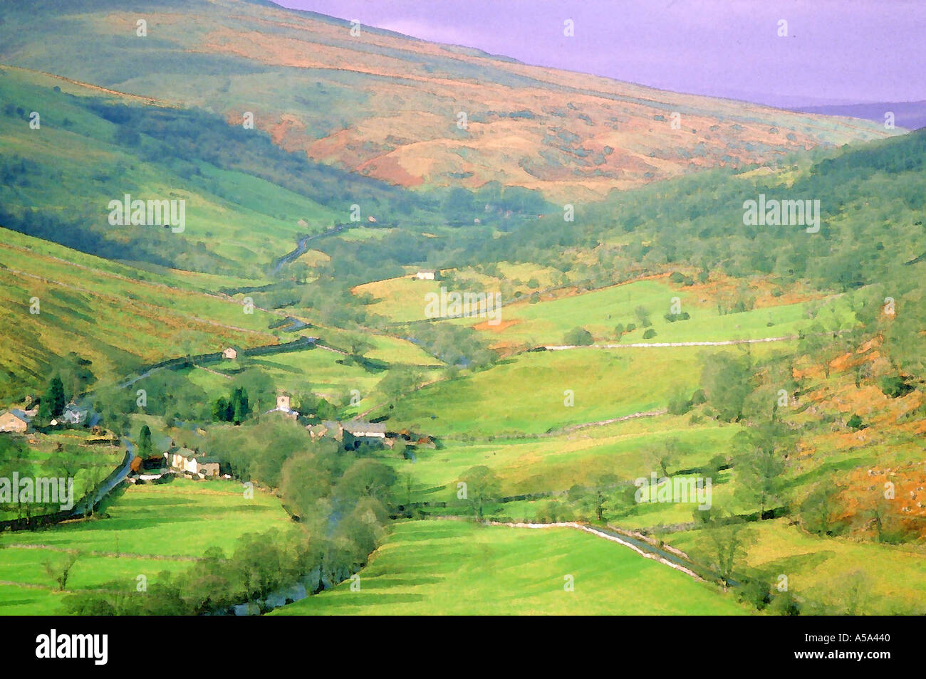 Hubberholme Upper Wharfedale Yorkshire Dales Watercolour Style Stock ...