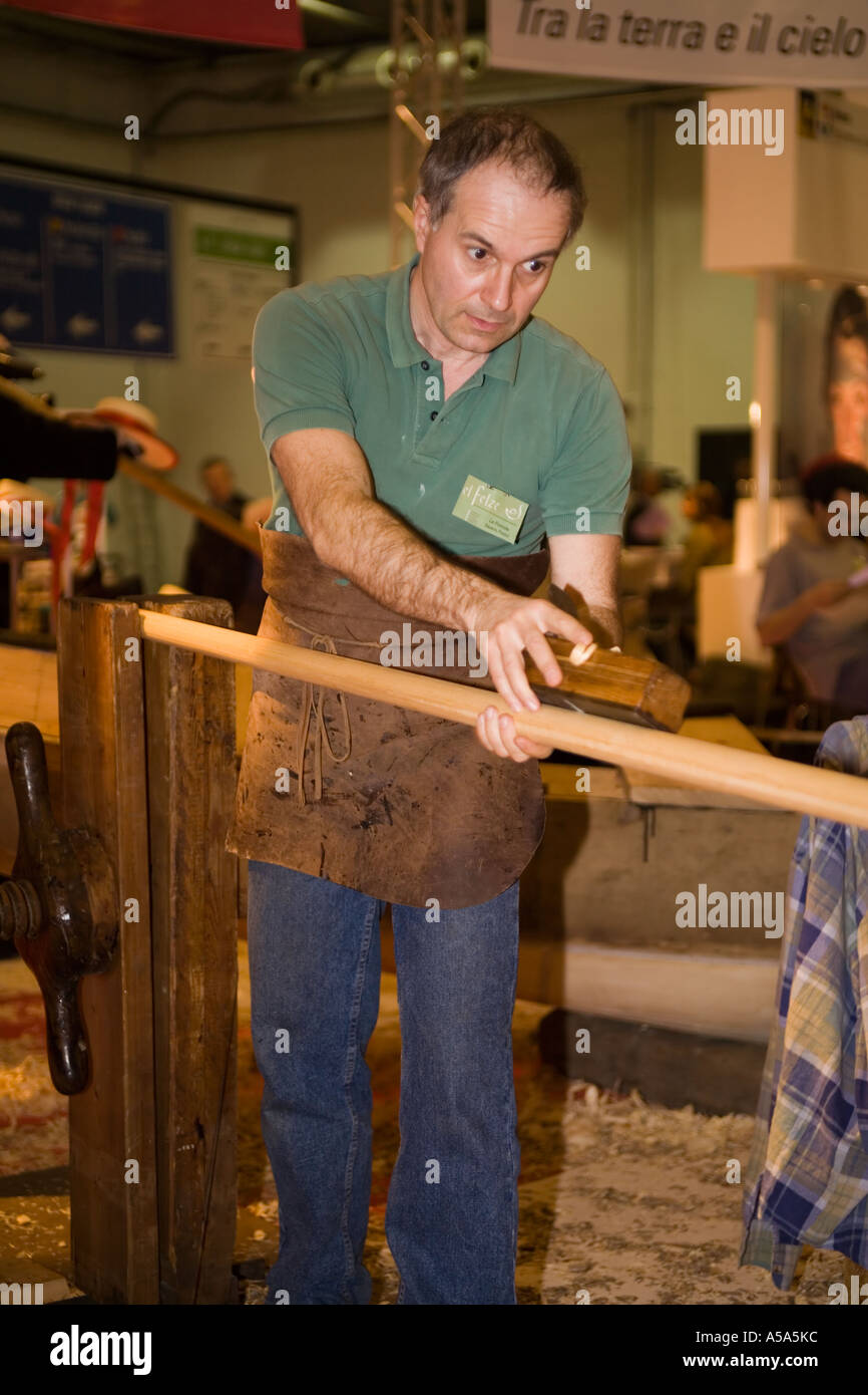 Artisan showing how to build a Venetian gondola boat Stock Photo - Alamy