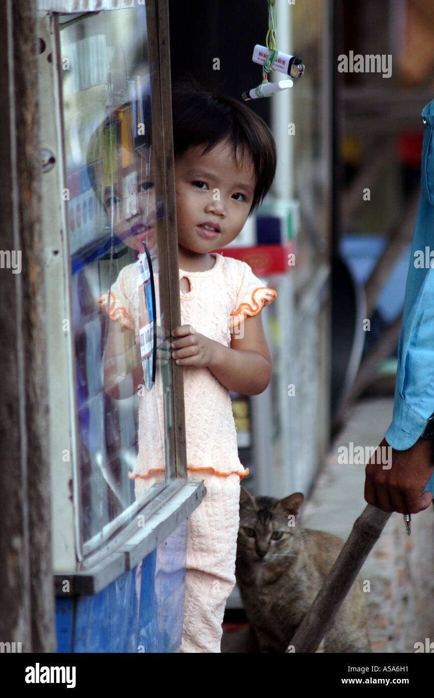 Mekong Delta, Vietnam, Pretty little girl and her reflection Stock ...