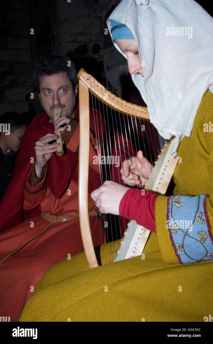 Musicians from Regia Anglorum playing period instruments at the Jorvik ...