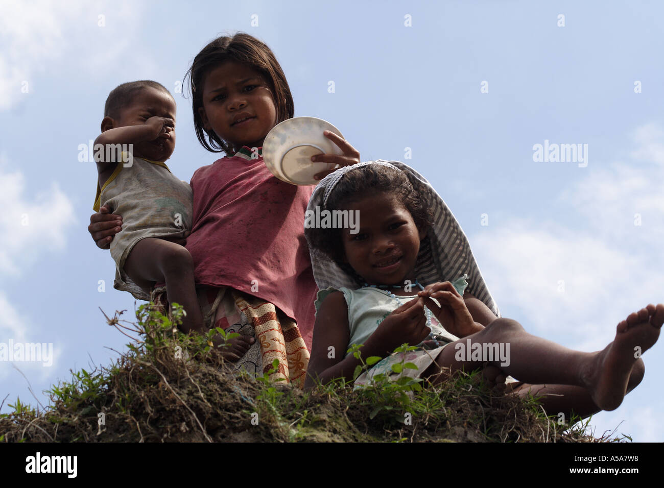Aeta children near Mount Pinatubo, Crater lake, volcano, Luzon Island ...