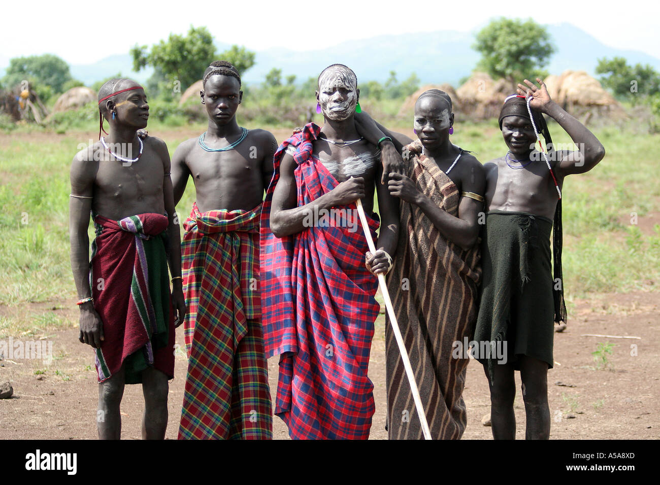 Mursi tribe men, Lower Omo Valle, Ethiopia Stock Photo - Alamy