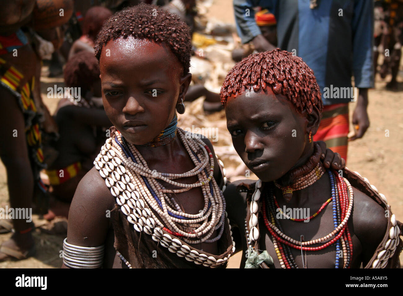 Hamer tribe girls at market in Turmi, Lower Omo Valle, Ethiopia Stock ...