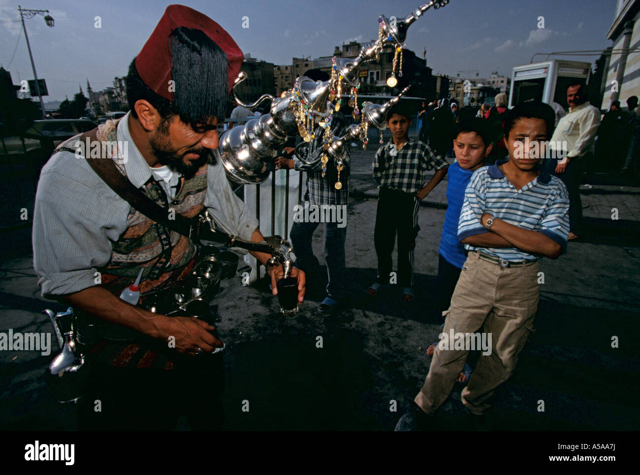 A street vendor serving coffee on the street of Damascus, Syria Stock ...
