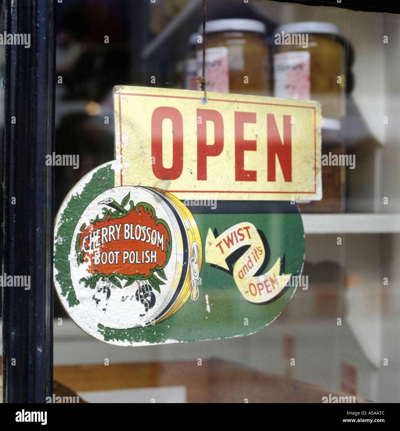 An open sign to a shop Stock Photo - Alamy