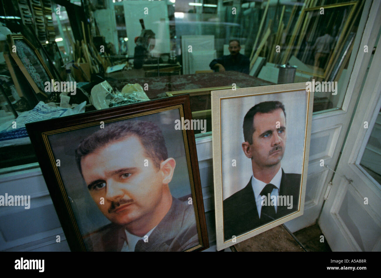 A portrait of Bashar al Assad display at a frame shop in Damascus Syria ...