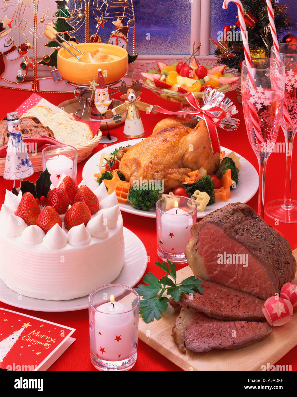 Roast chicken and roast beef on Christmas eve Stock Photo - Alamy
