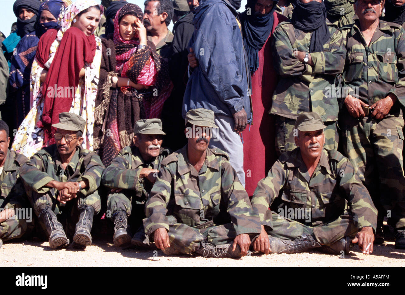 Polisario fighters sitting in a refugee camp in Tindouf Western Algeria ...