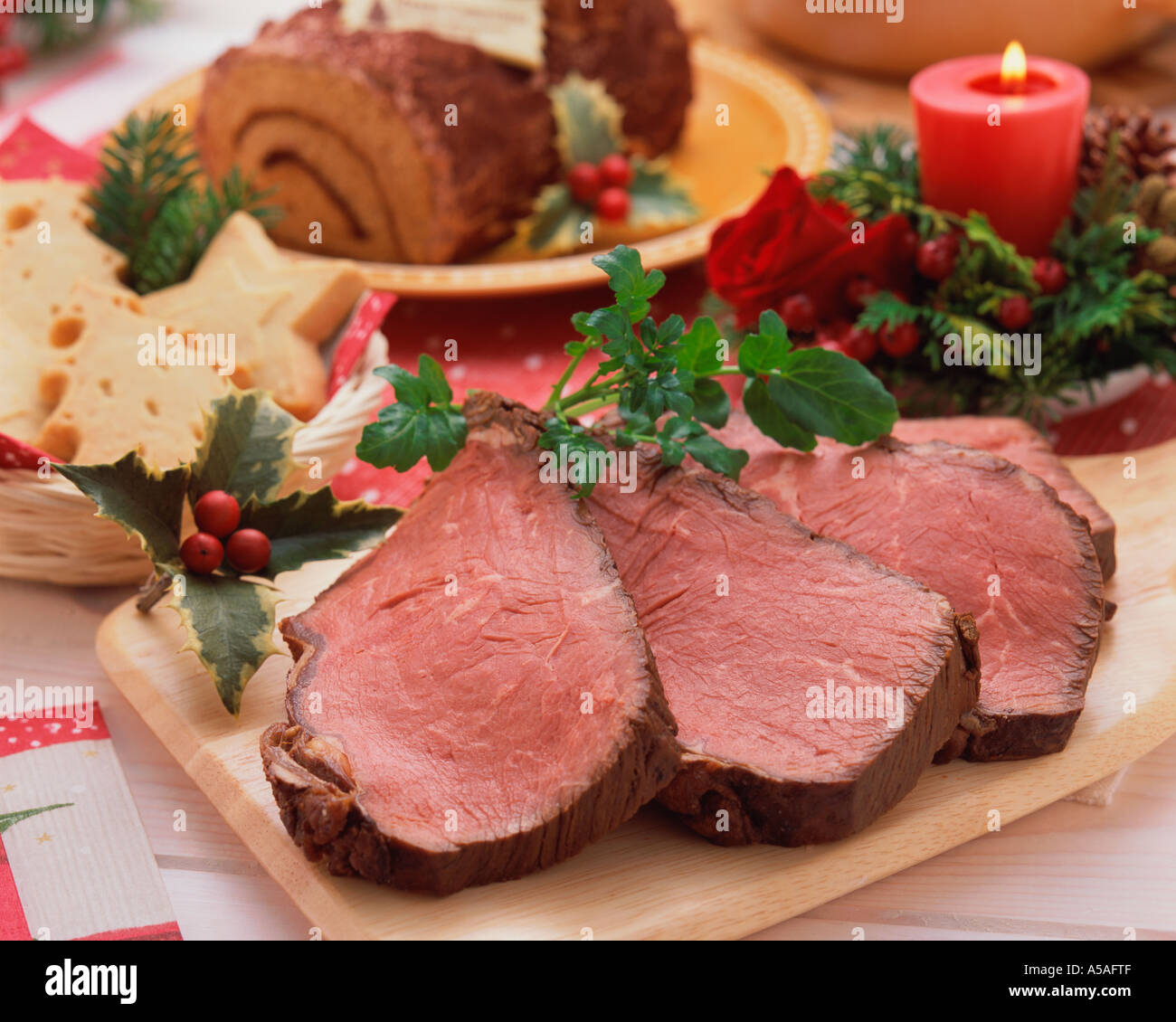 Roast Beef and Christmas Cake Stock Photo - Alamy