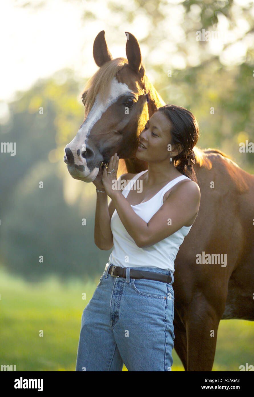Woman with Arabian stallion model released Stock Photo - Alamy
