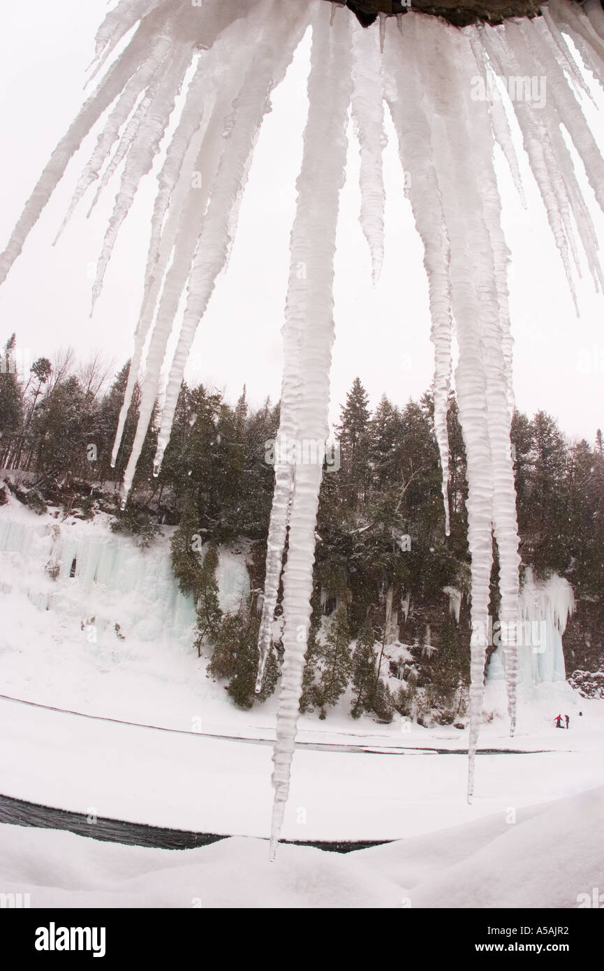 Ice climbers prepare to climb a route Pont Rouge Quebec Canada Stock ...