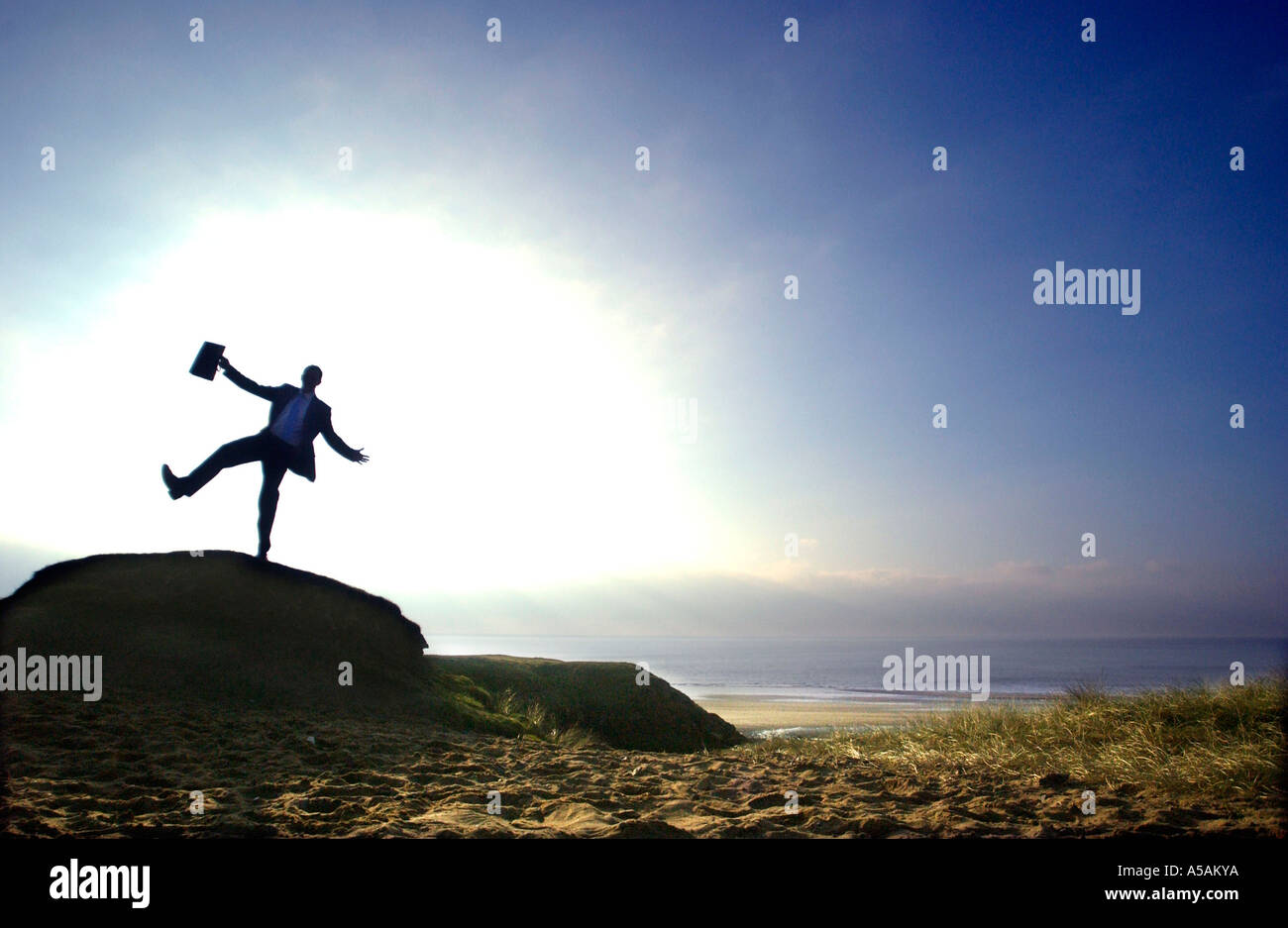 Business man standing rock ocean hi-res stock photography and images ...