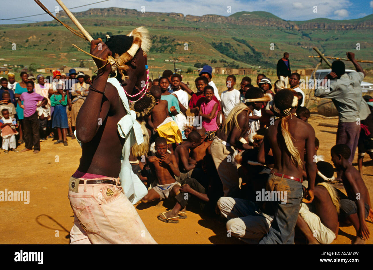 Members of the Zulu tribe performing their traditional dance South ...