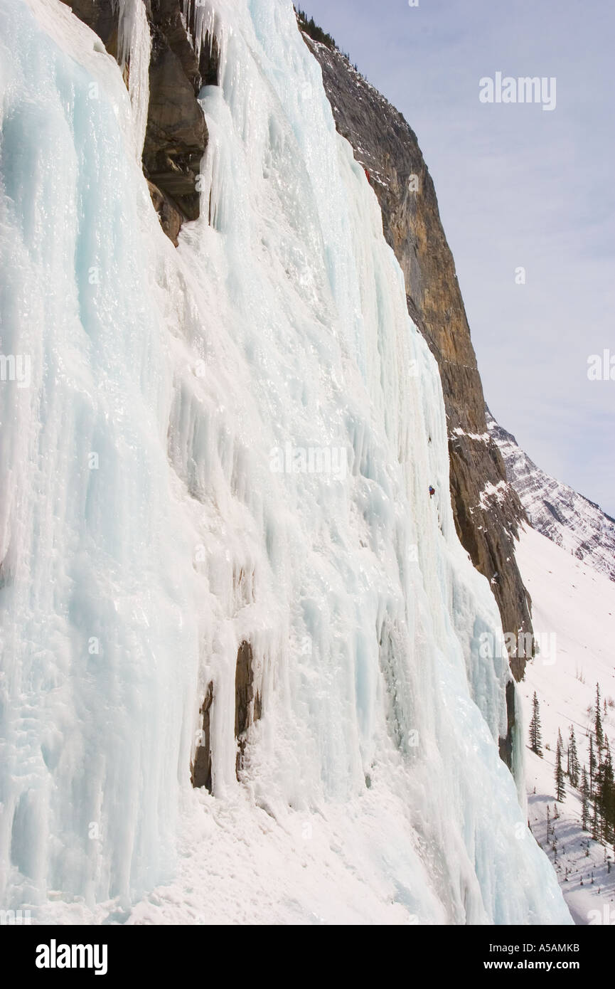 Two climbers appear as specks on the Weeping Wall Banff National Park ...