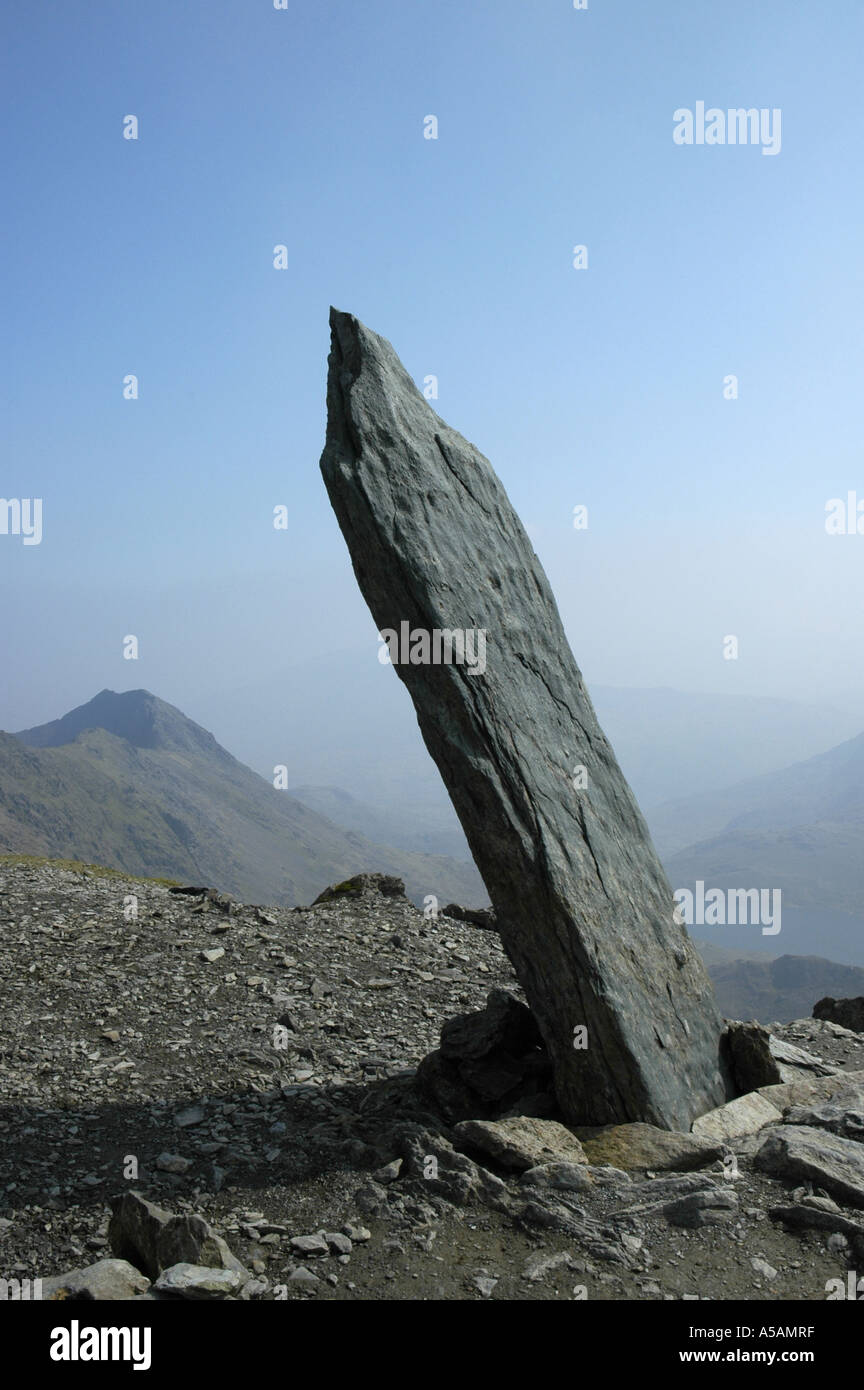 Standing Stone Snowdon Summit Snowdonia North West Wales Stock Photo ...