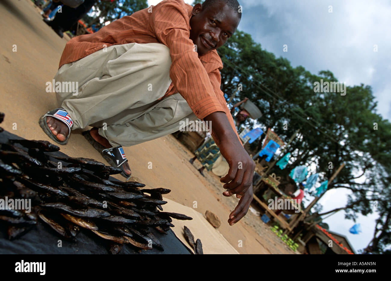 Vendor selling dried fish on roadside, Kampala, Uganda Stock Photo - Alamy