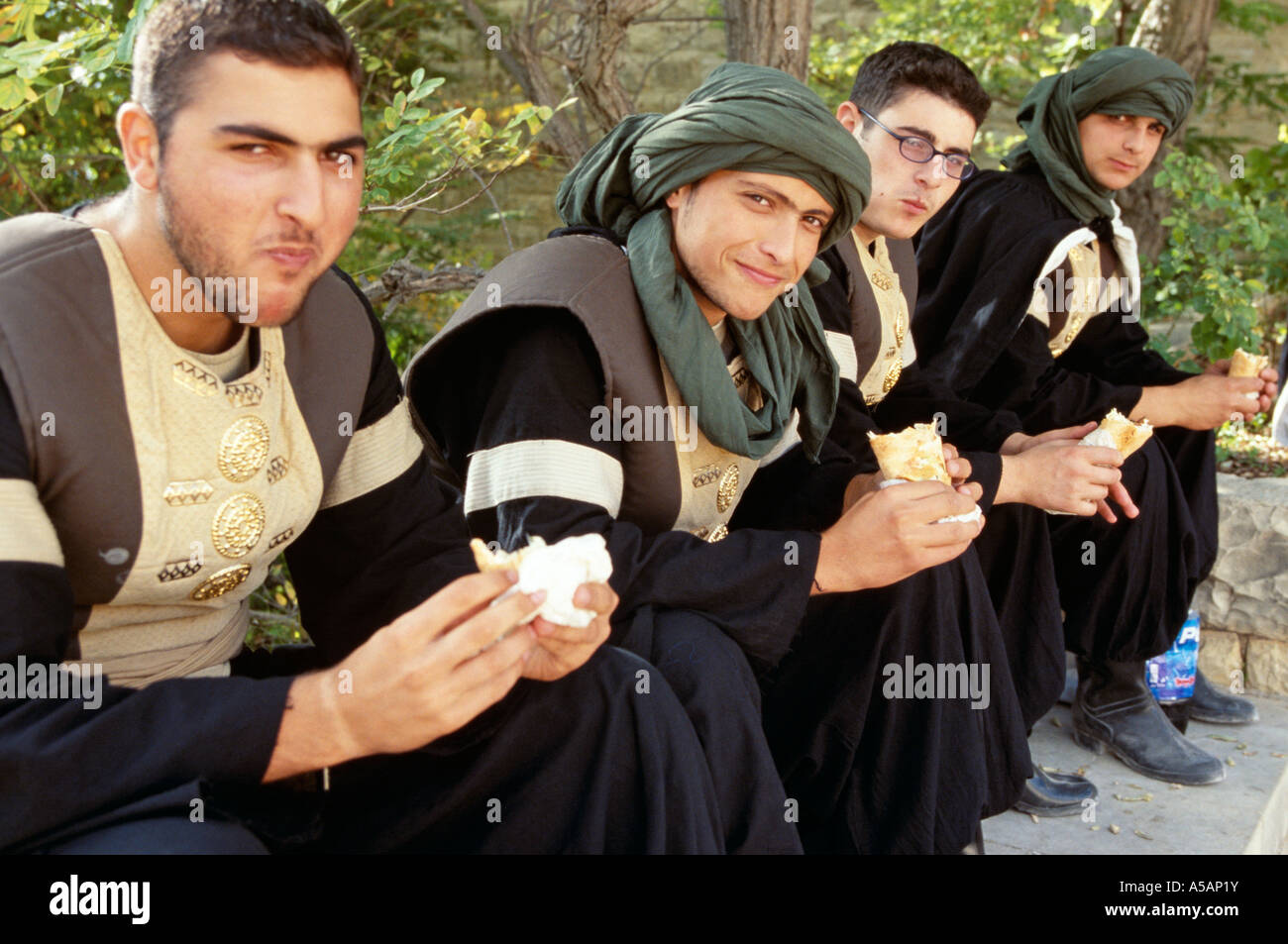 Syrian actors taking break on film set, Damascus, Syria Stock Photo - Alamy